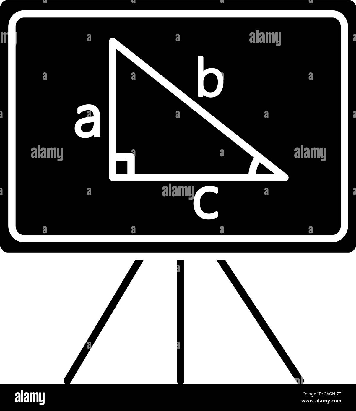 Whiteboard glyph icon. School board with drafted triangle. Geometry ...
