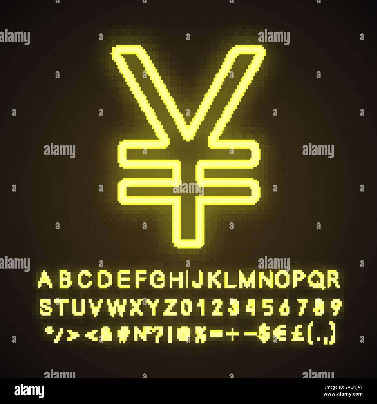 Japanese yen neon light icon. Glowing sign with alphabet, numbers and ...