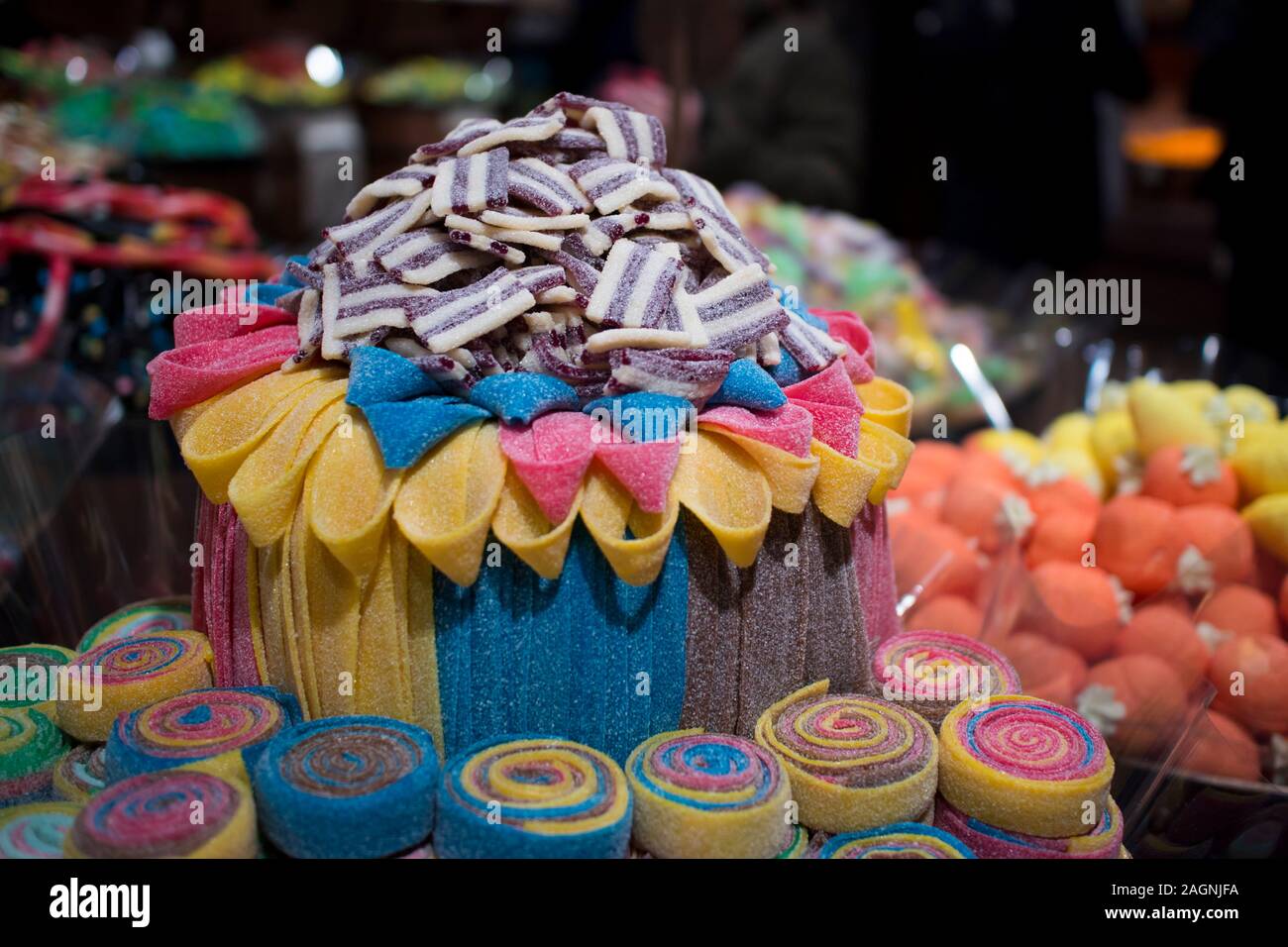 Candy canes displayed on a Christmas Market in Europe. Display on a ...