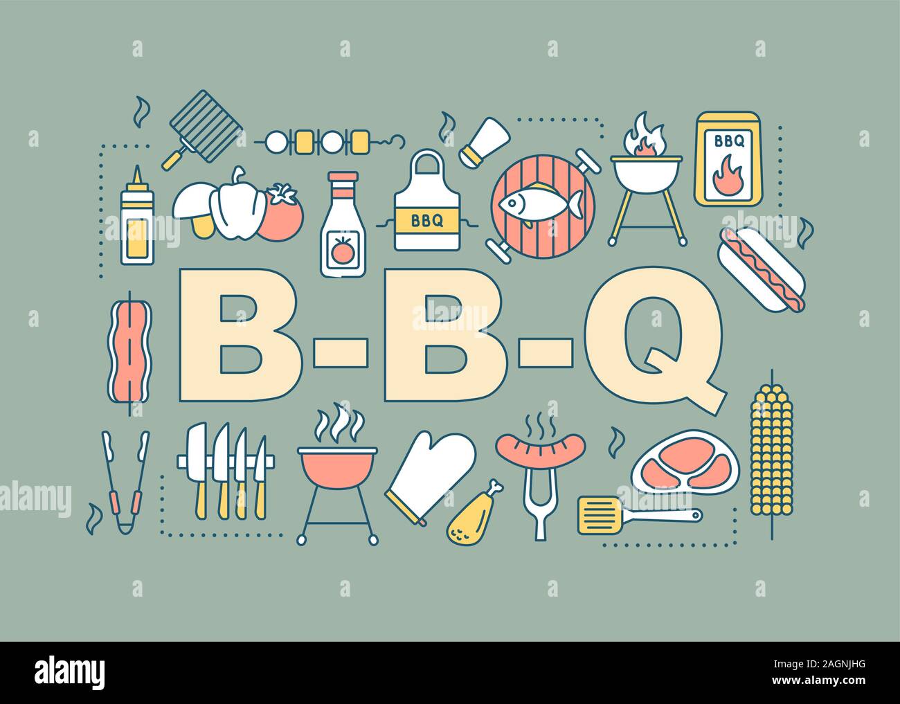 BBQ word concepts banner. Barbecue. Outdoor food preparation. Isolated ...