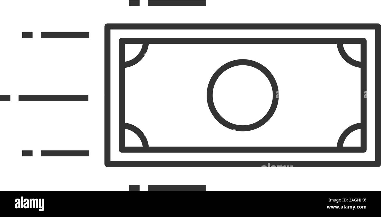 Flying dollar banknote linear icon. Thin line illustration. Fast ...