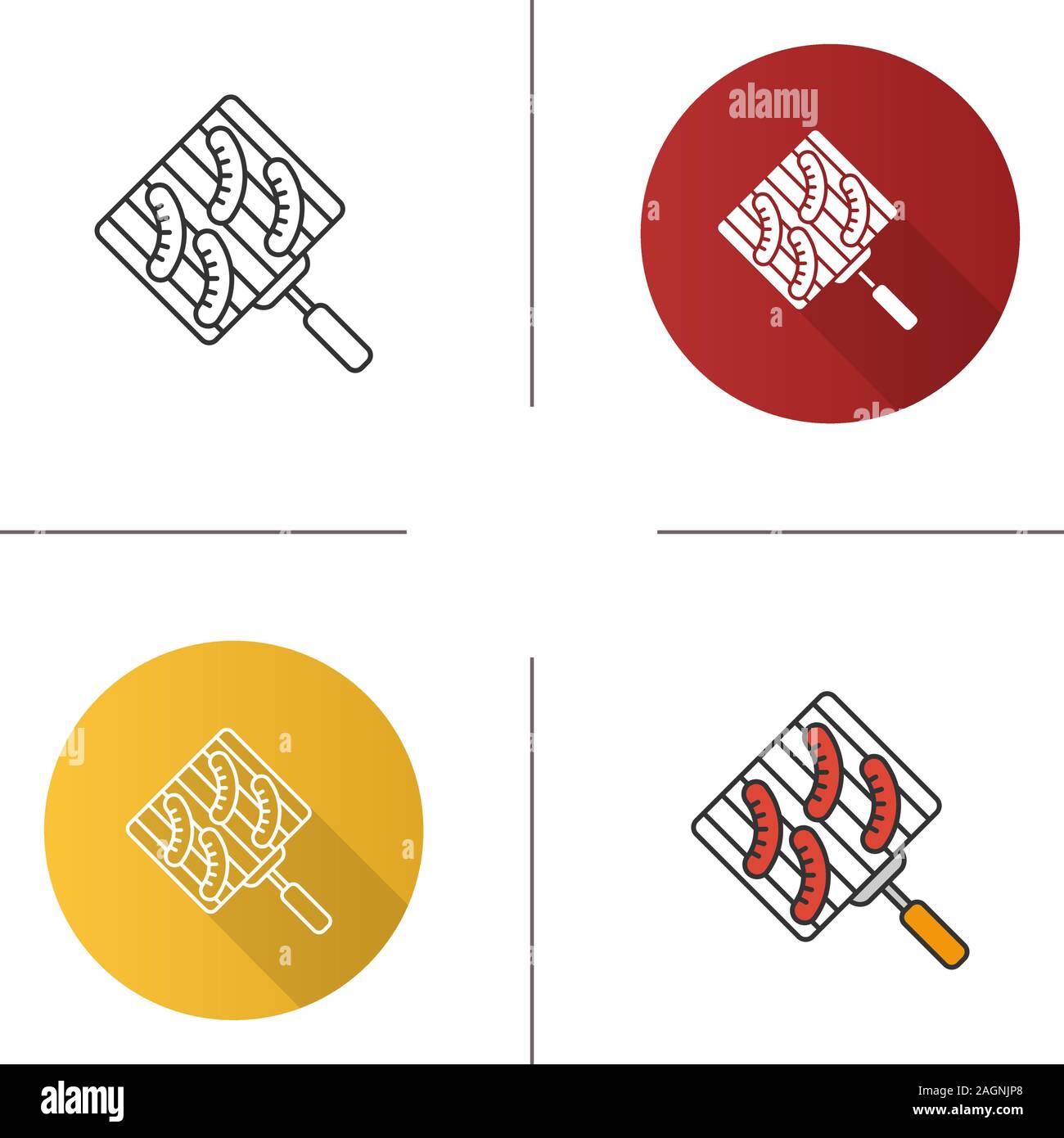 Hand grill with sausages icon. Barbecue grid. Flat design, linear and ...