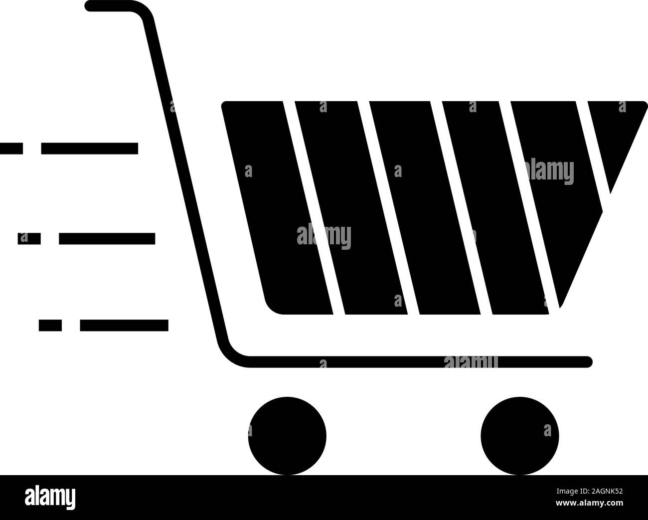 Flying shopping cart glyph icon. Fast purchases. Quick online shopping ...