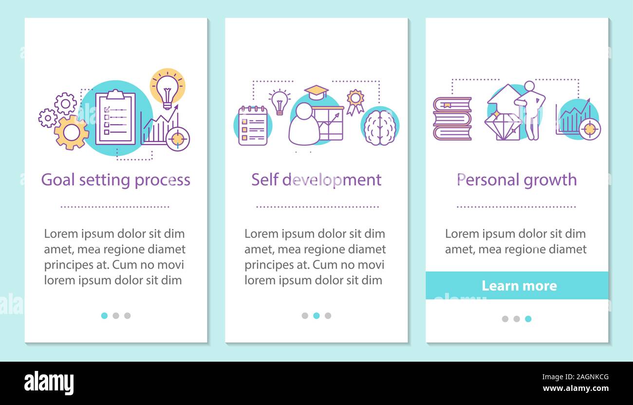 Success achieving onboarding mobile app page screen with concepts. Goal setting process, self ...