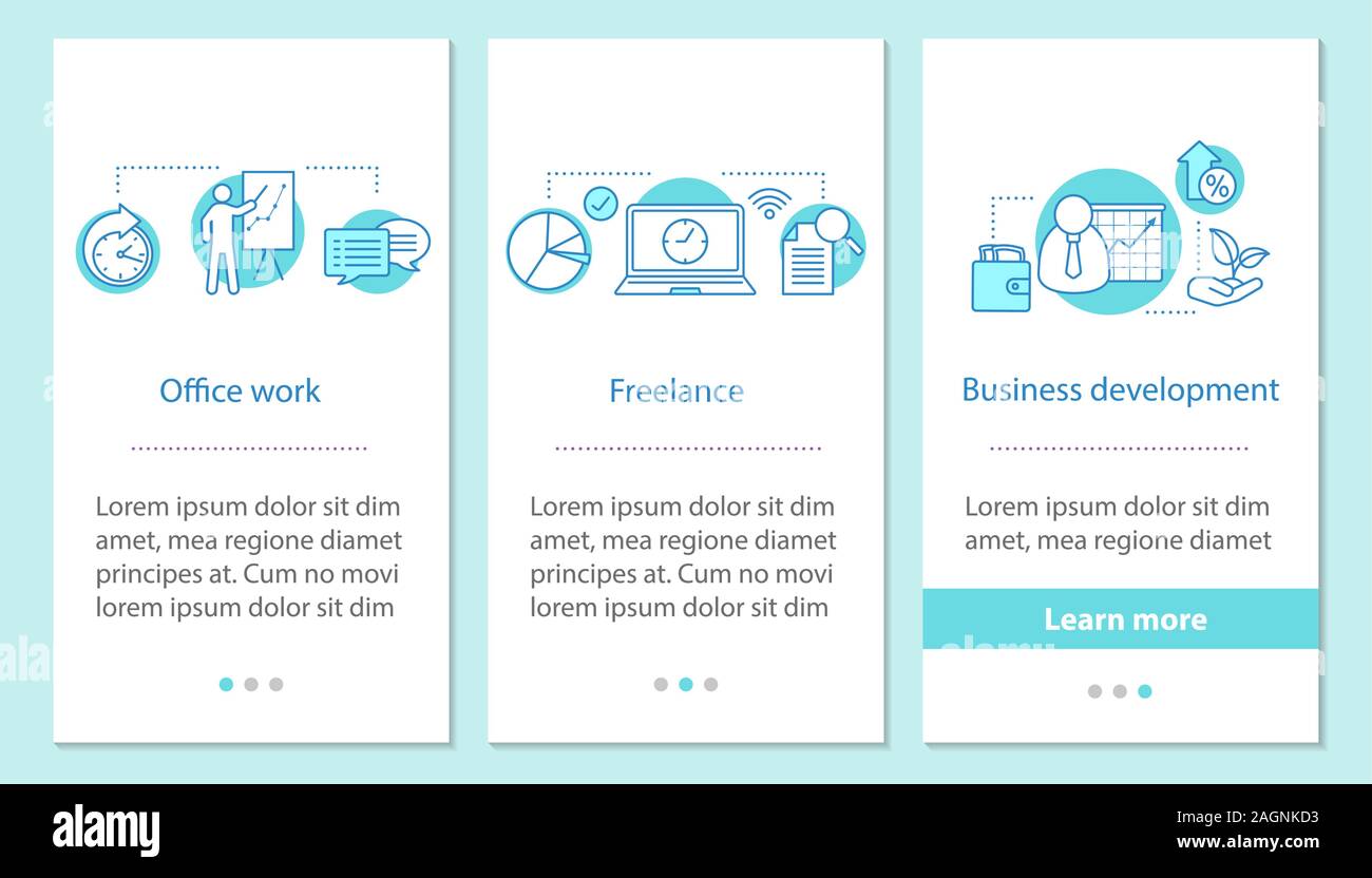 Job types onboarding mobile app page screen with linear concepts ...