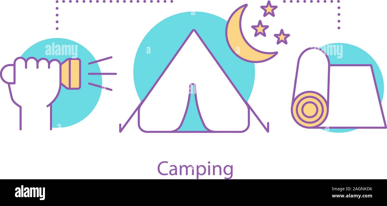 Camping night concept icon. Outdoor recreation idea thin line ...