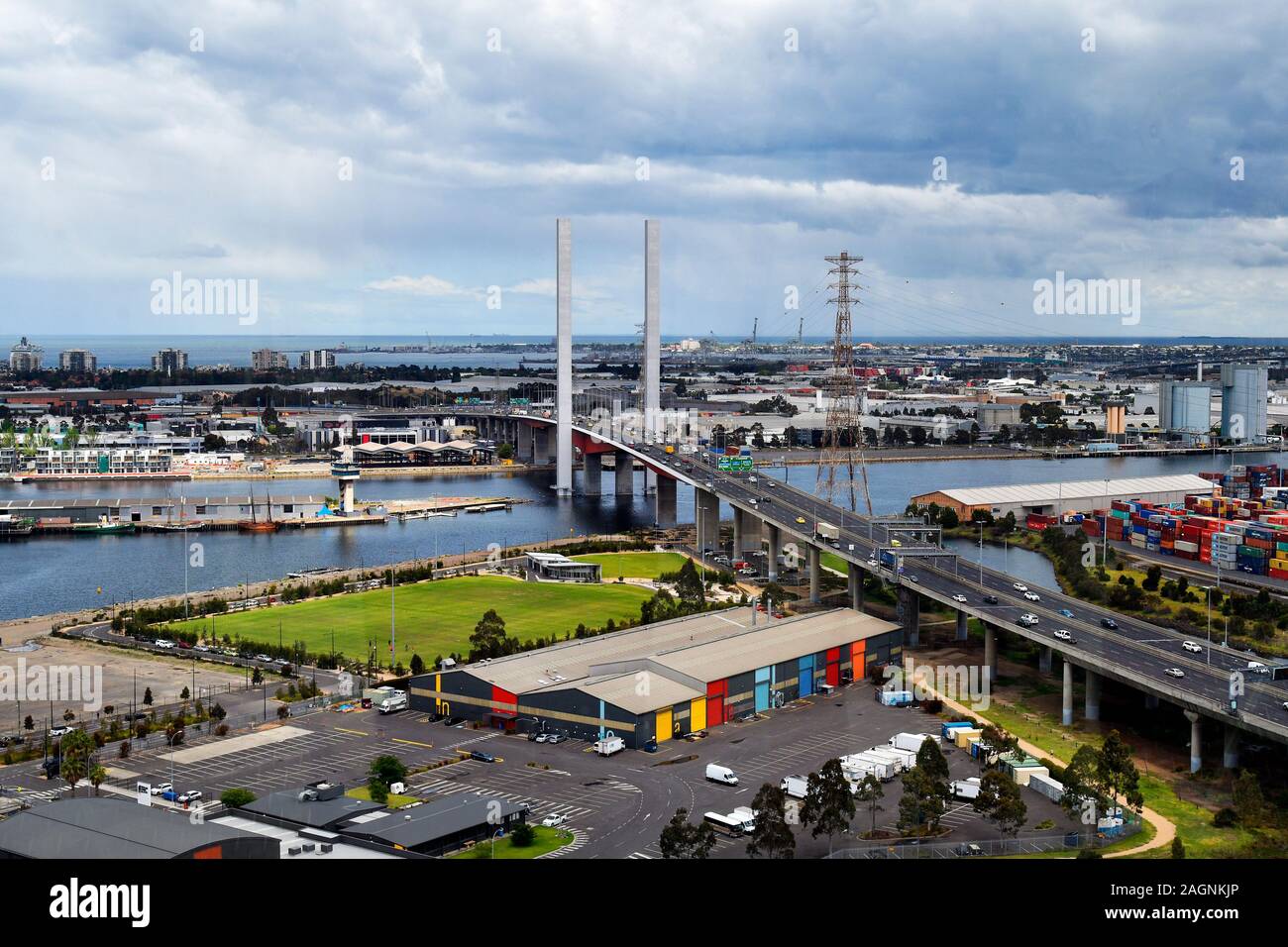 Melbourne, VIC, Australia - November 03, 2017: Aerial view to harbor ...
