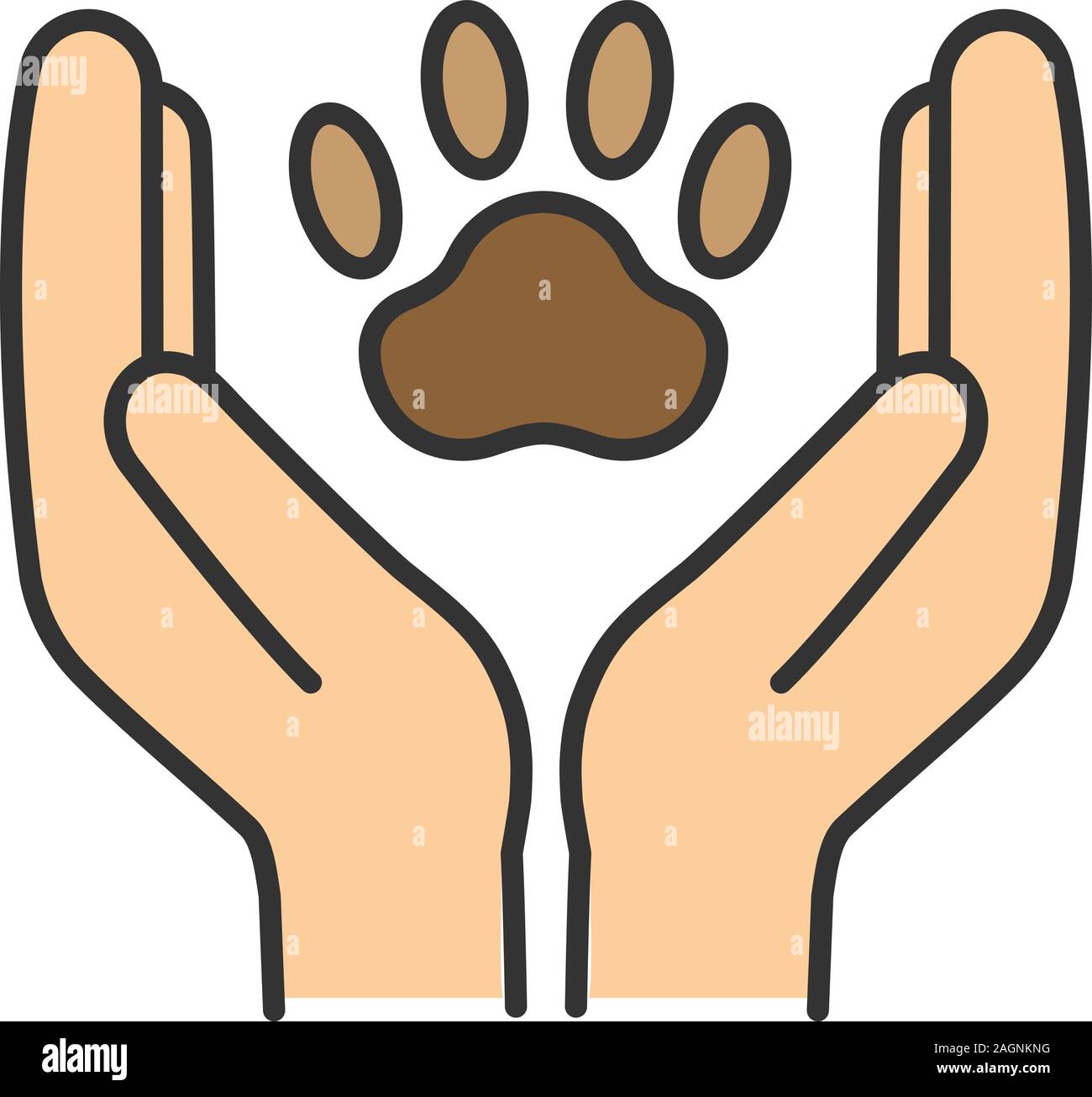 Animal welfare color icon. Hands holding paw. Pets care. Isolated ...