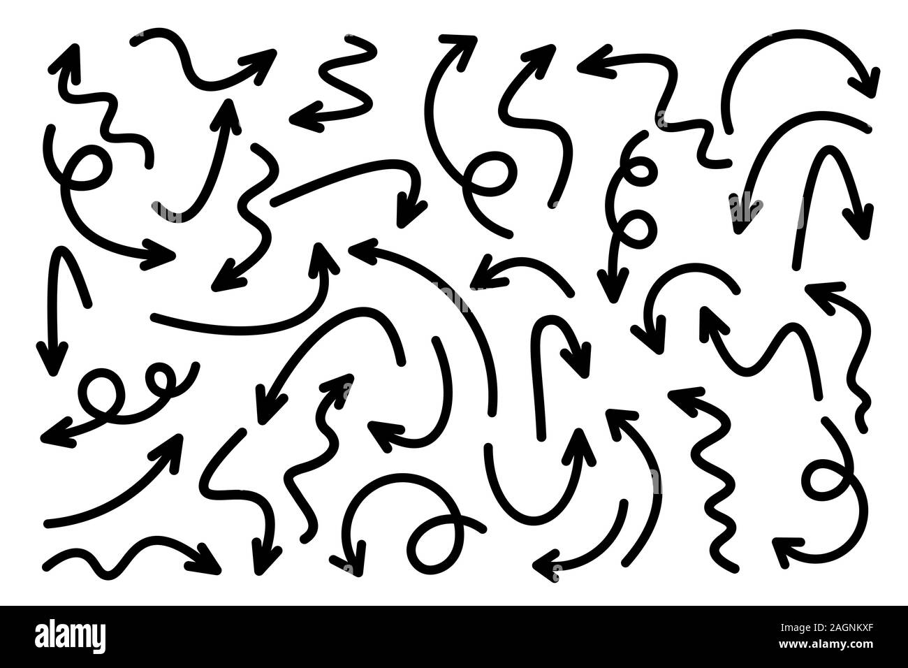 Black Hand Drawn Arrows Set on White Background. Arrow, Cursor Icon. Vector Pointers Collection ...