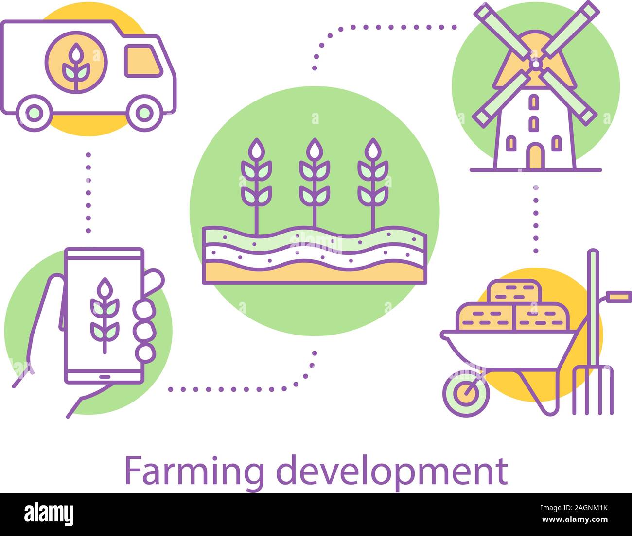 Farming development concept icon. Agricultural business idea thin line illustration. Agriculture ...