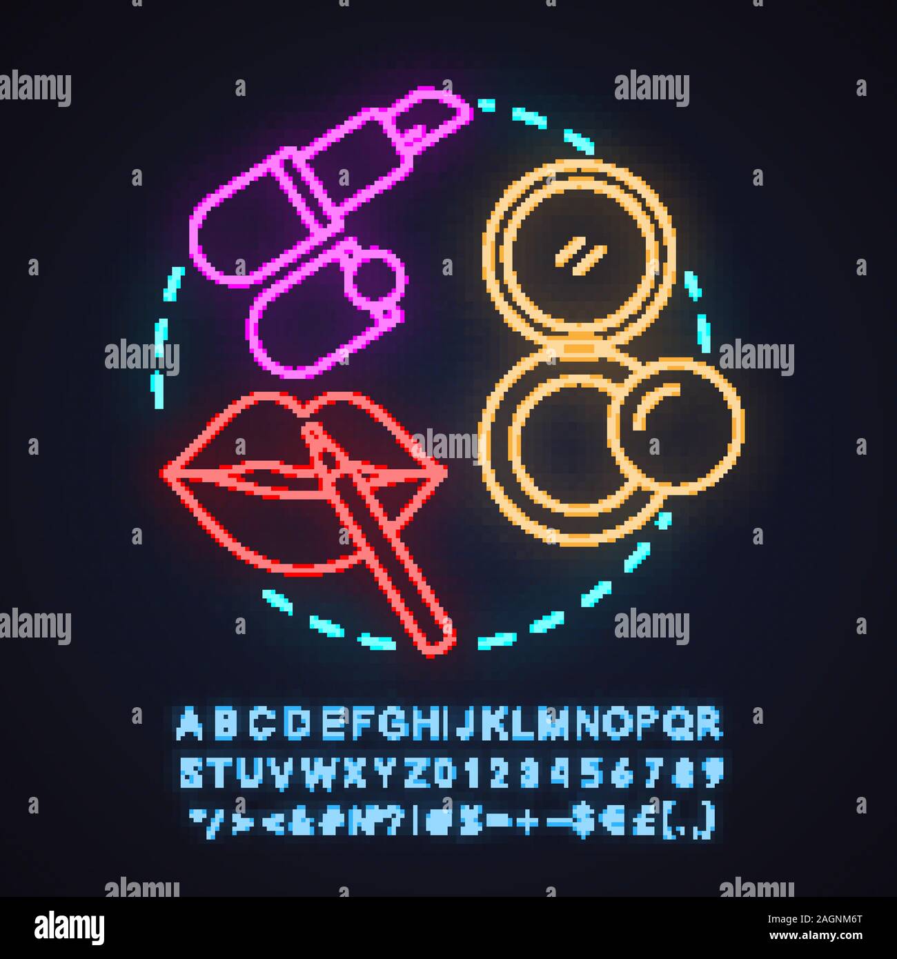 Makeup salon neon light concept icon. Women's cosmetics store idea. Lip ...