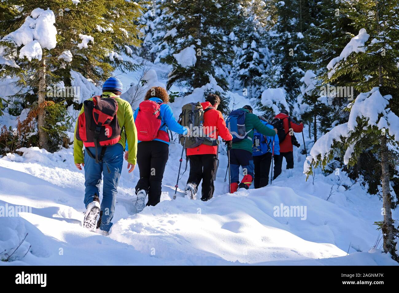 people hiking in the snow in the town of tonya trabzon turkey Stock ...