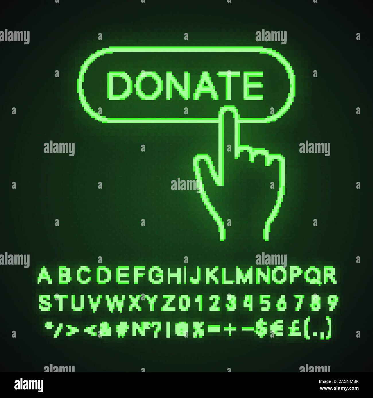 Donate button click neon light icon. Glowing sign. Donation making ...