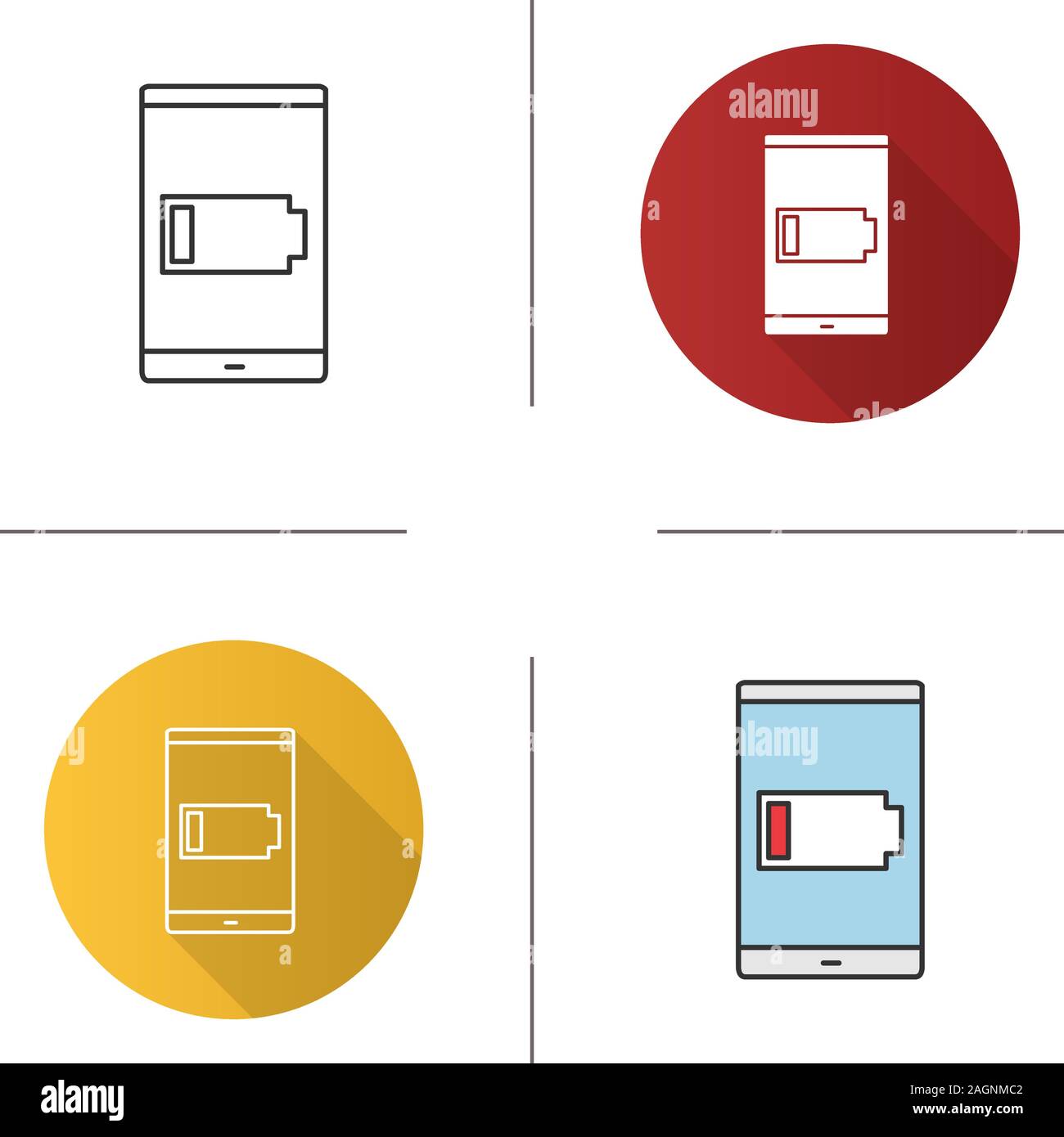 Smartphone low battery icon. Discharged mobile phone. Flat design ...