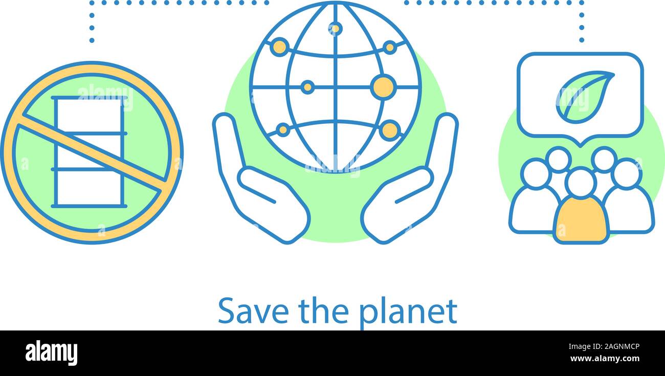 Planet saving concept icon. Environmental movement idea thin line ...