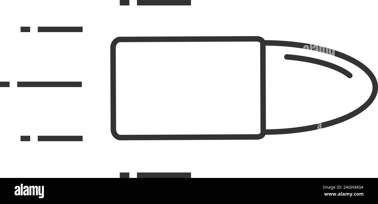 Flying bullet linear icon. Thin line illustration. Speed. Weapon shot ...