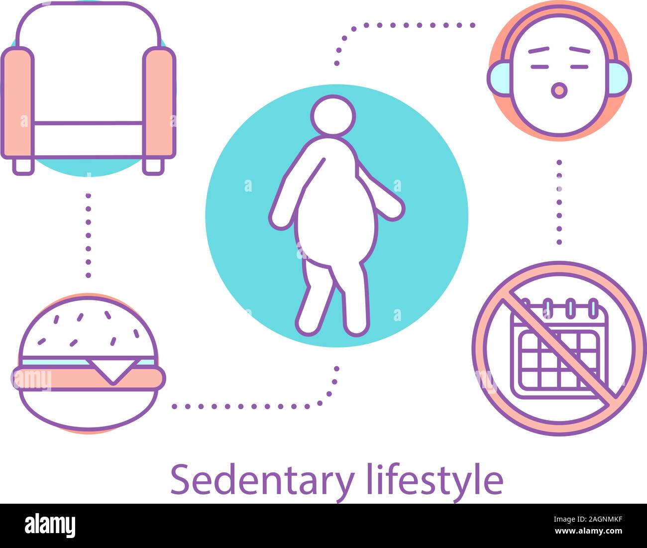 Sedentary lifestyle concept icon. Obesity problem idea thin line ...