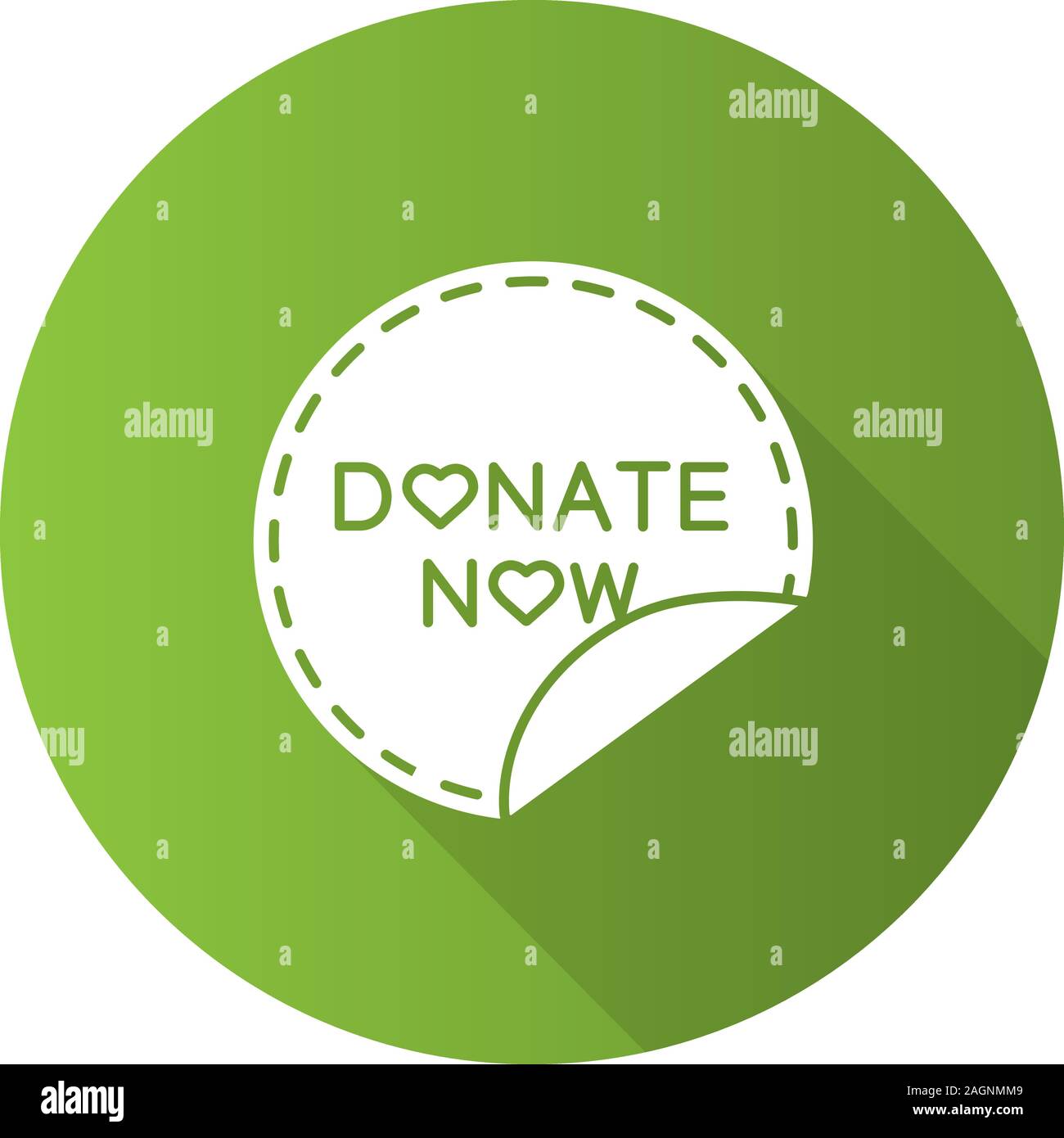 Donate now round sticker flat design long shadow glyph icon. Donation ...