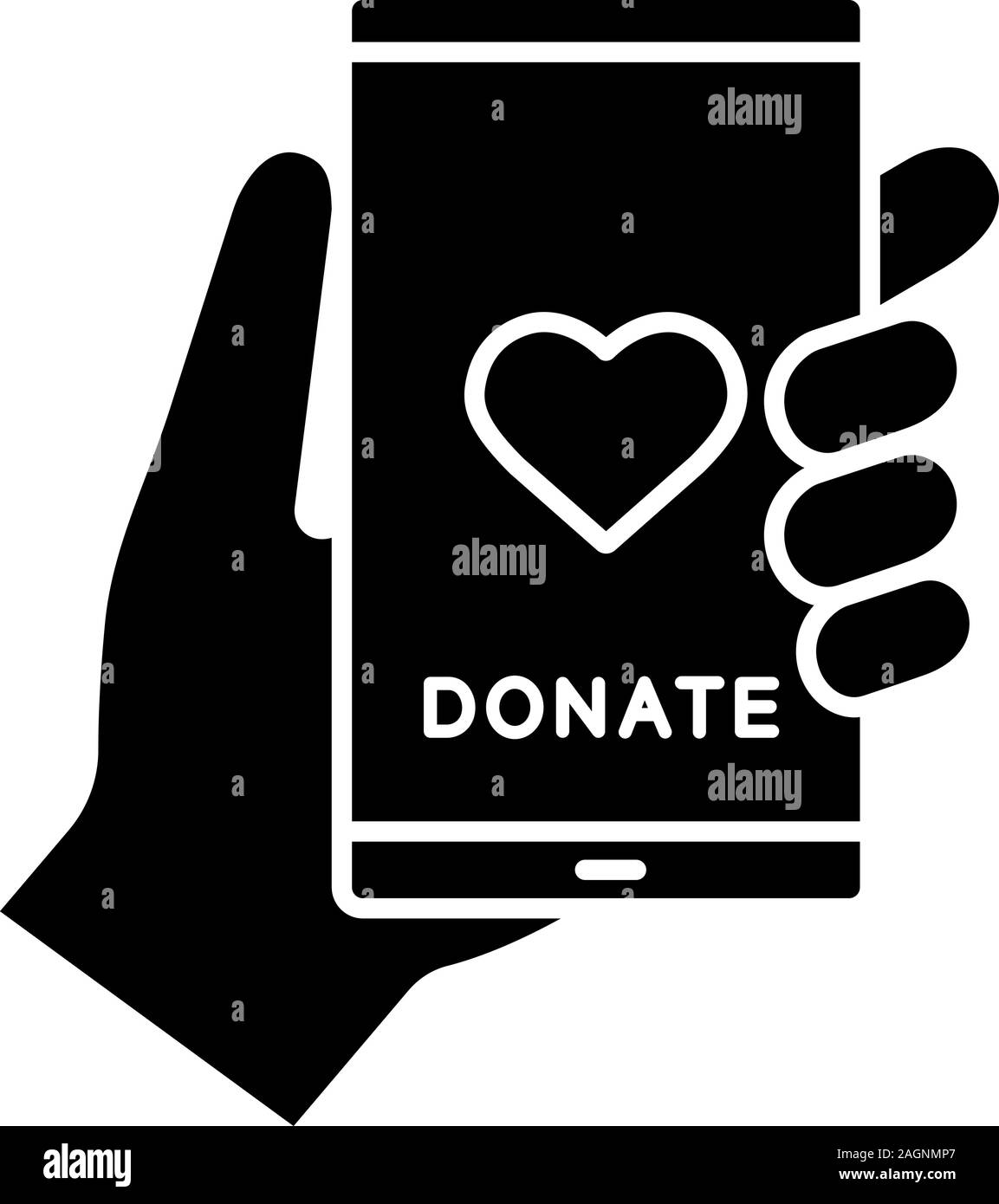 Smartphone donation app glyph icon. Silhouette symbol. Digital charity ...