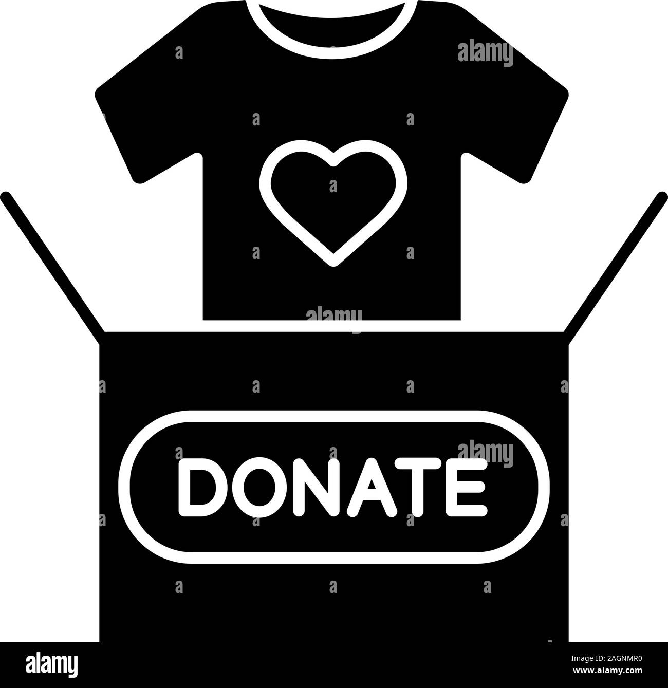Clothes donating glyph icon. Charity silhouette symbol. Donation box ...