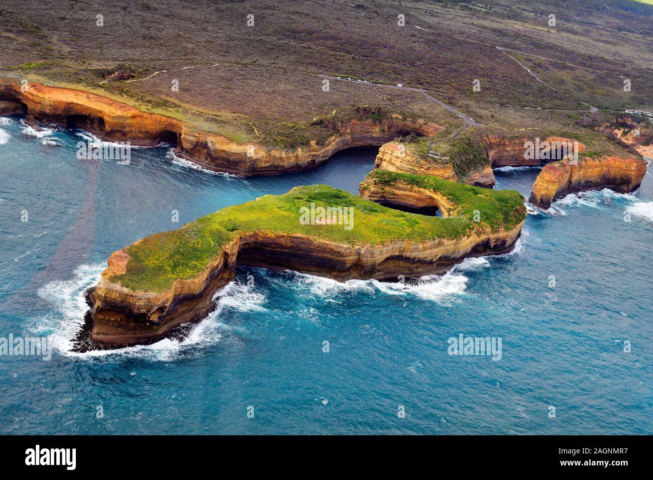 Australia, Victoria, Great Ocean Road, Mutton Bird Island and coast in ...