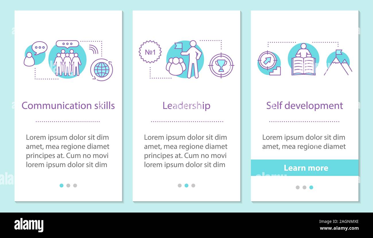 Successful person skills onboarding mobile app page screen with linear concepts. Communication ...