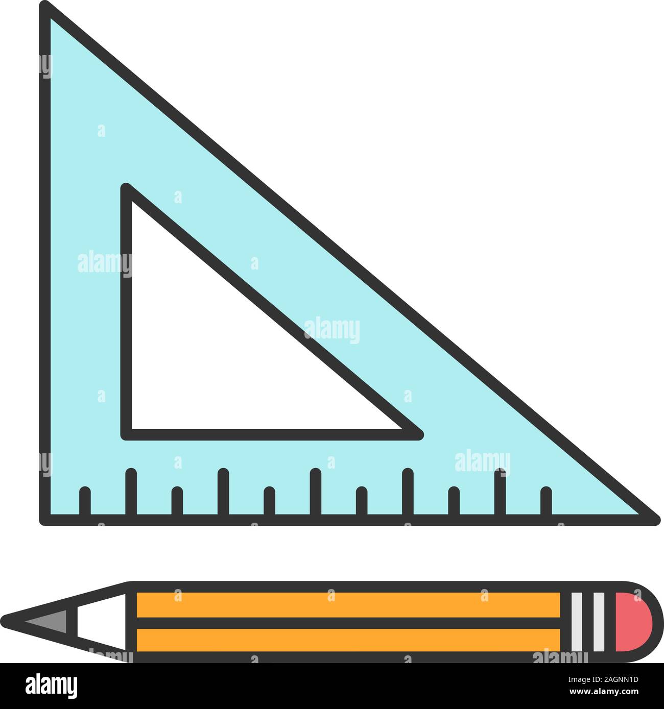 Triangular ruler with pencil color icon. Drafting. Isolated vector ...