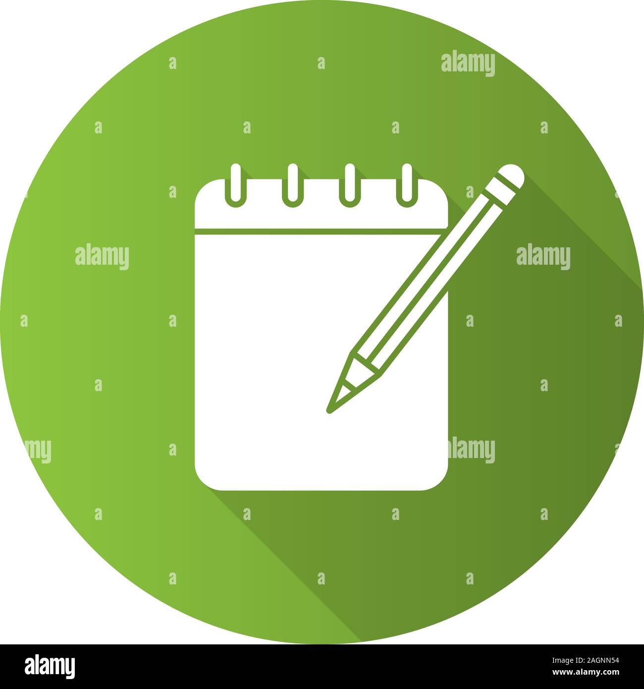 Notepad with pencil flat linear long shadow icon. Taking notes. Vector ...