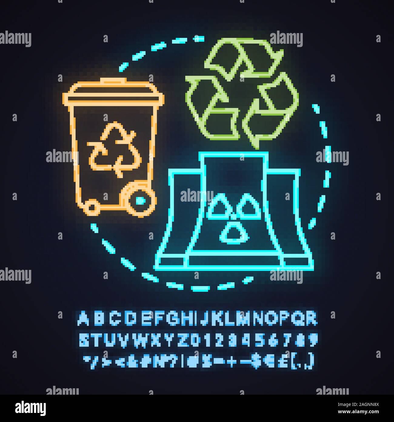 Waste recycling neon light concept icon. Environment protection idea ...