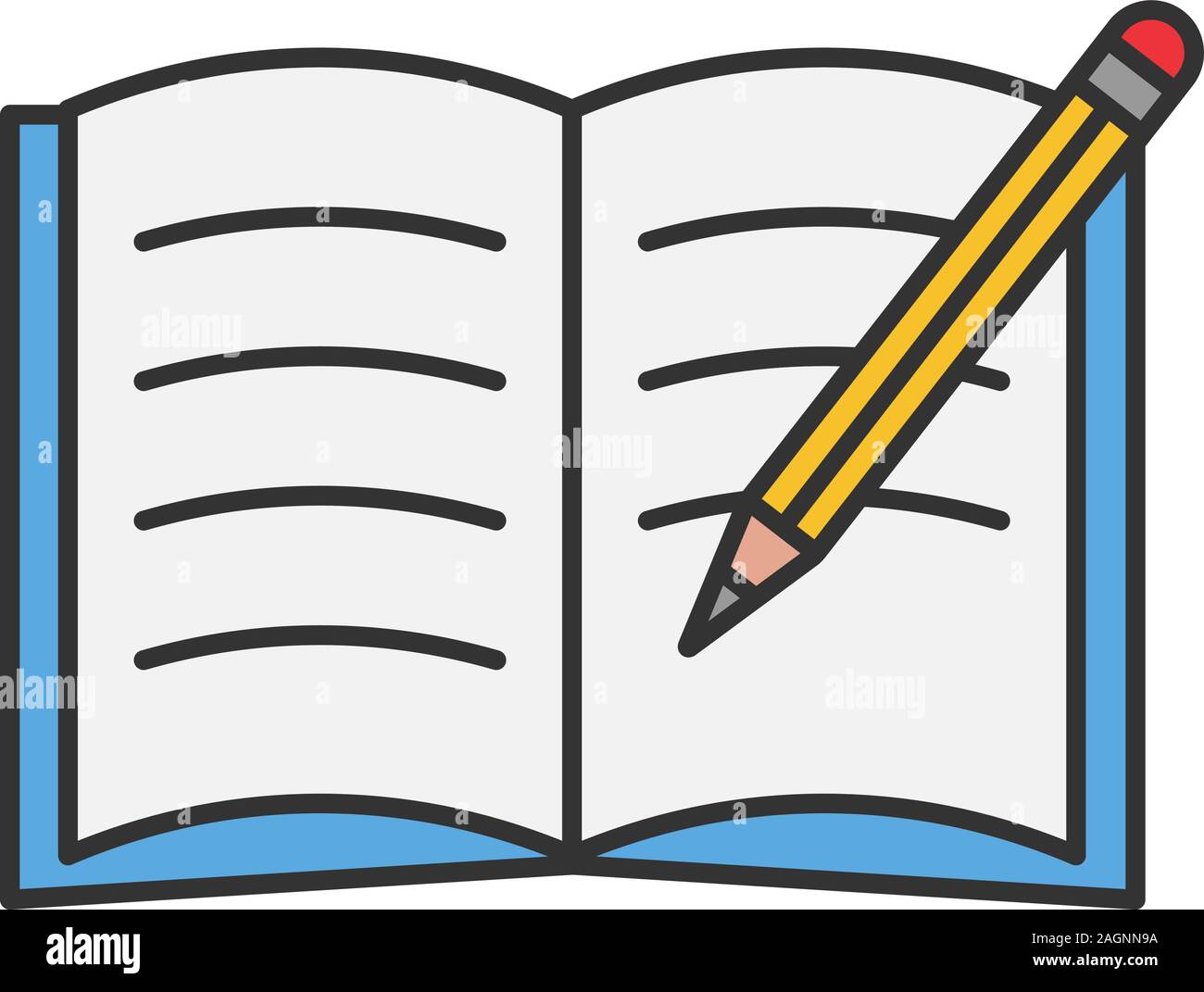 Copybook with pencil color icon. Taking notes. Notepad. Isolated vector ...