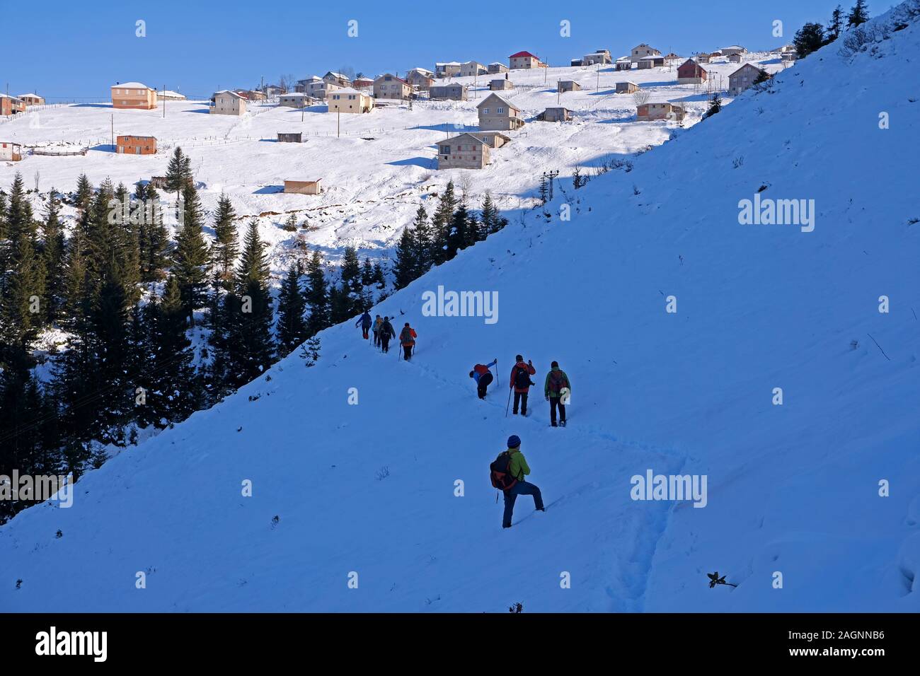 people hiking in the snow in the town of tonya trabzon turkey Stock ...