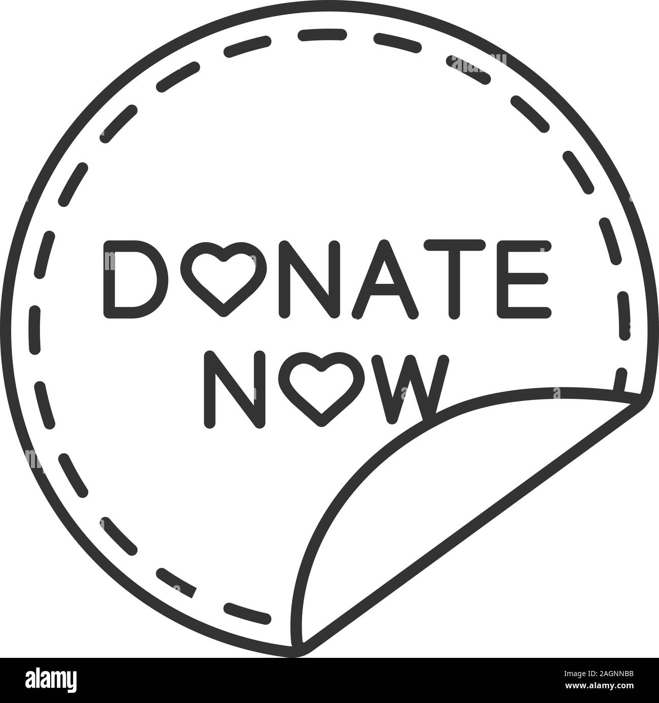 Donate now round sticker linear icon. Thin line illustration. Donation ...