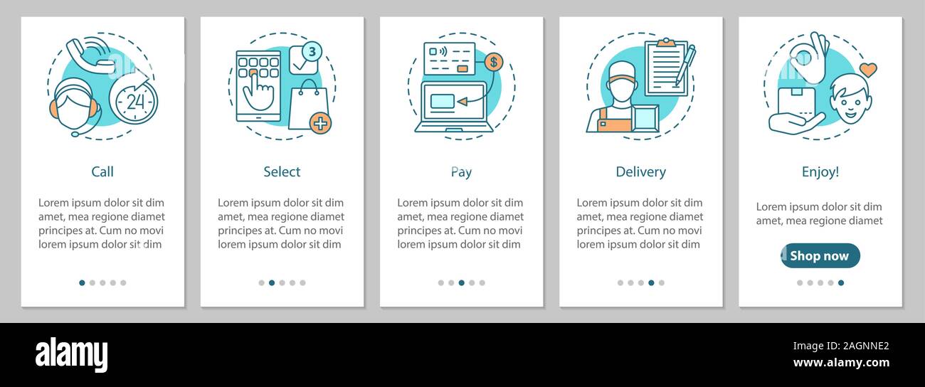 Online shopping onboarding mobile app page screen with linear concepts ...