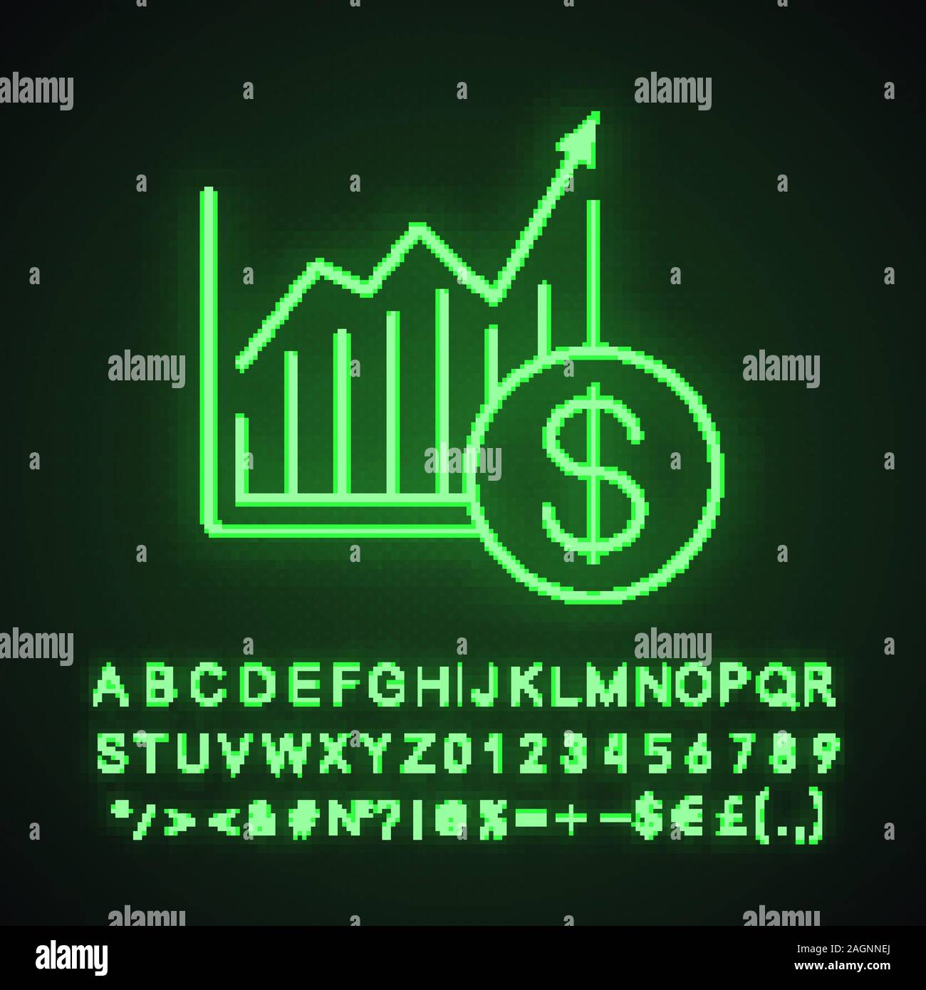 Market growth chart neon light icon. Statistics diagram with dollar ...