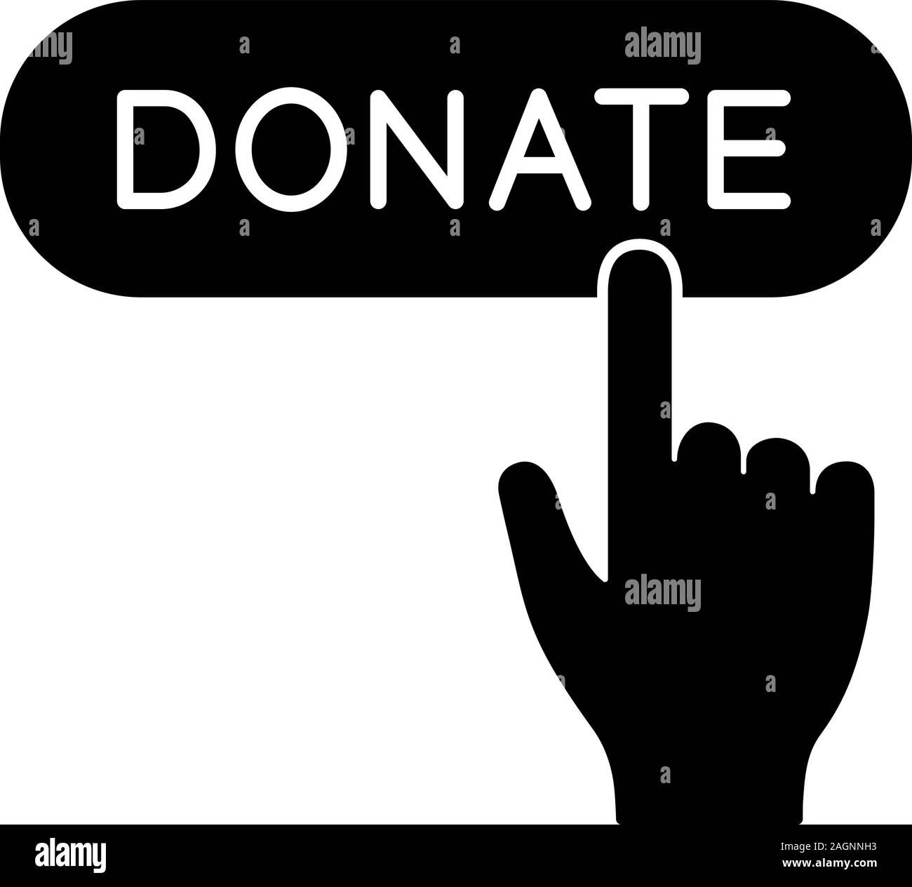 Donate button click glyph icon. Silhouette symbol. Donation making ...