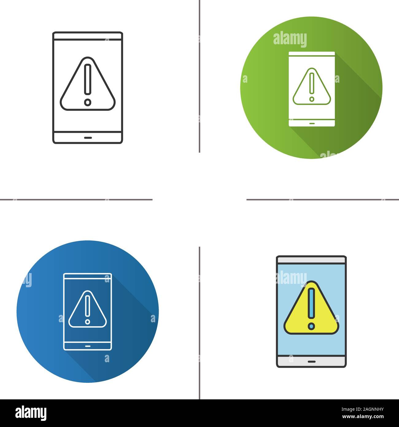 Smartphone error icon. Warning notification. Mobile phone screen with ...
