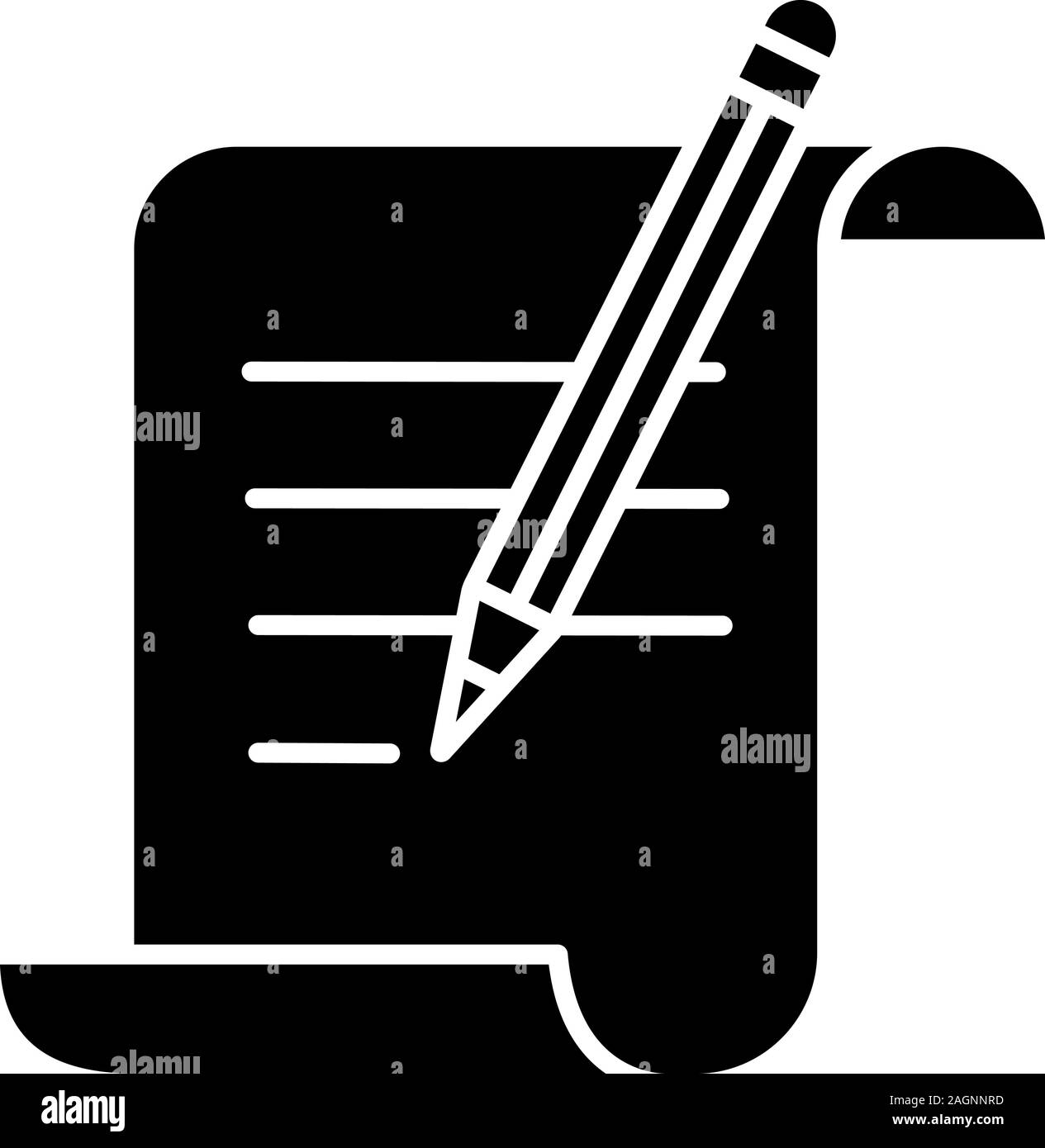 Paper scroll with text and pencil glyph icon. Handwriting. Document ...