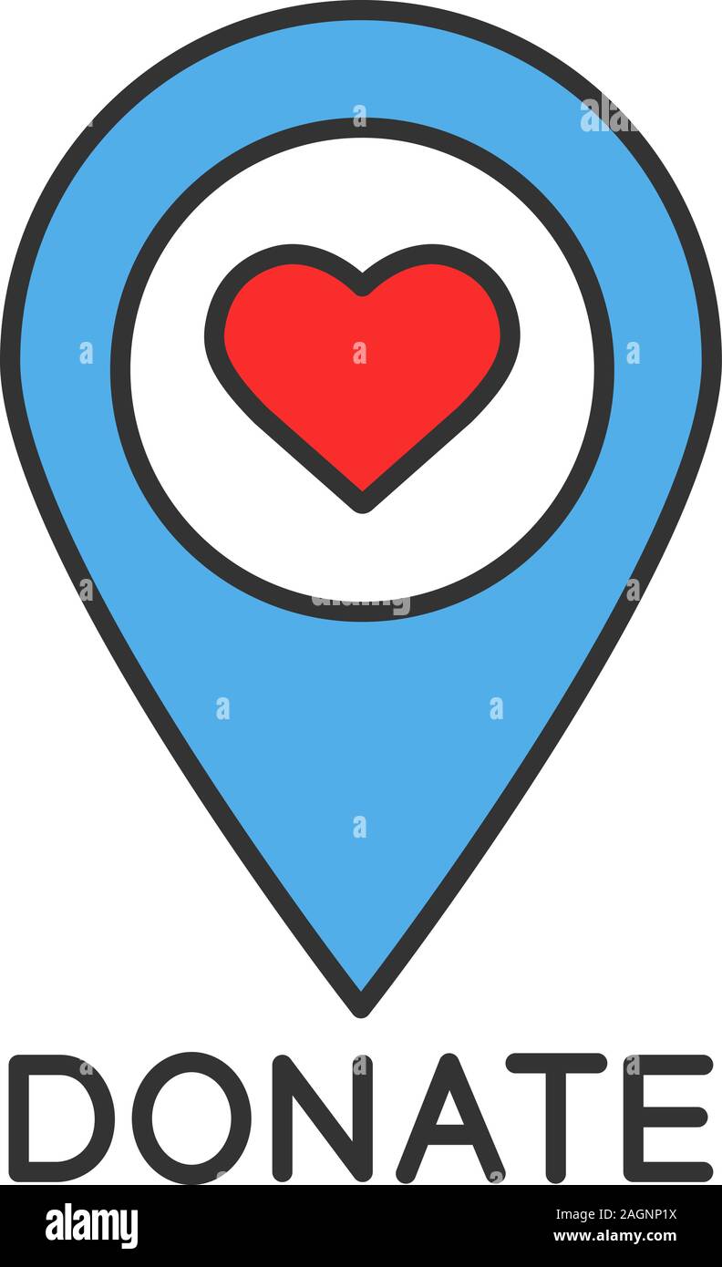 Charity organization location color icon. Map pinpoint with heart ...