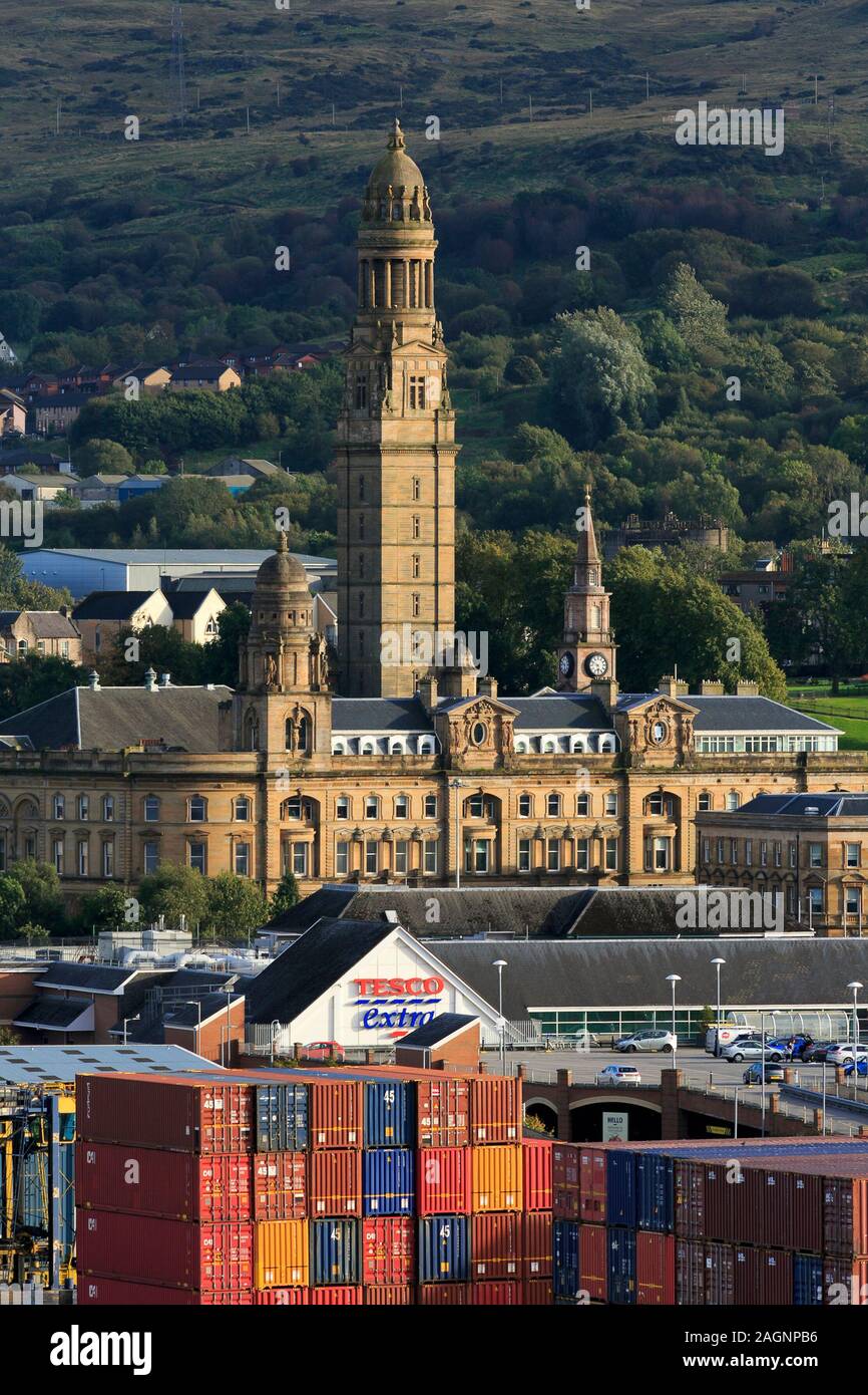 Town Hall & Container Port, Greenock, Inverclyde, Scotland, United ...