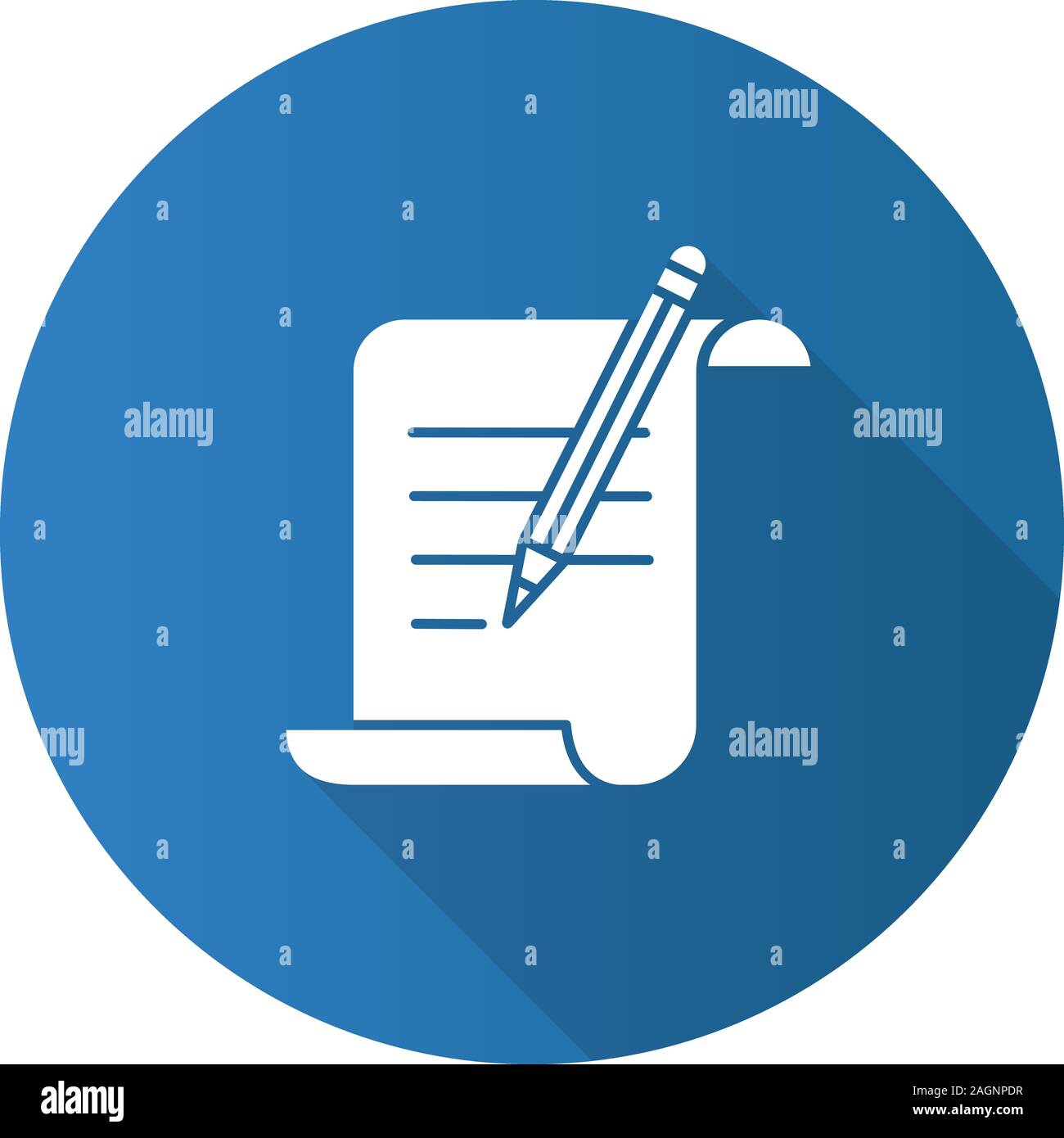 Paper scroll with text and pencil flat linear long shadow icon ...