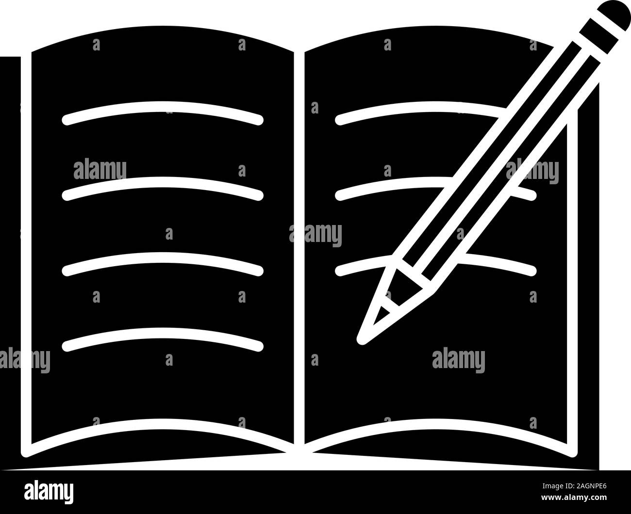 Copybook with pencil glyph icon. Taking notes. Notepad. Silhouette ...