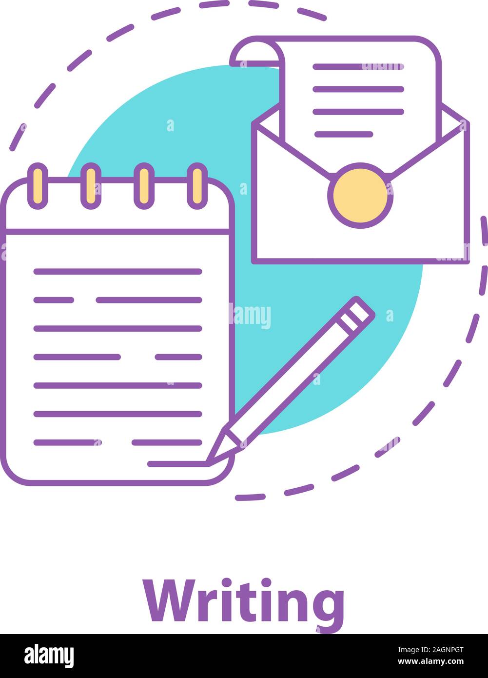 Writing concept icon. Taking notes, writing letter. Handwriting idea ...