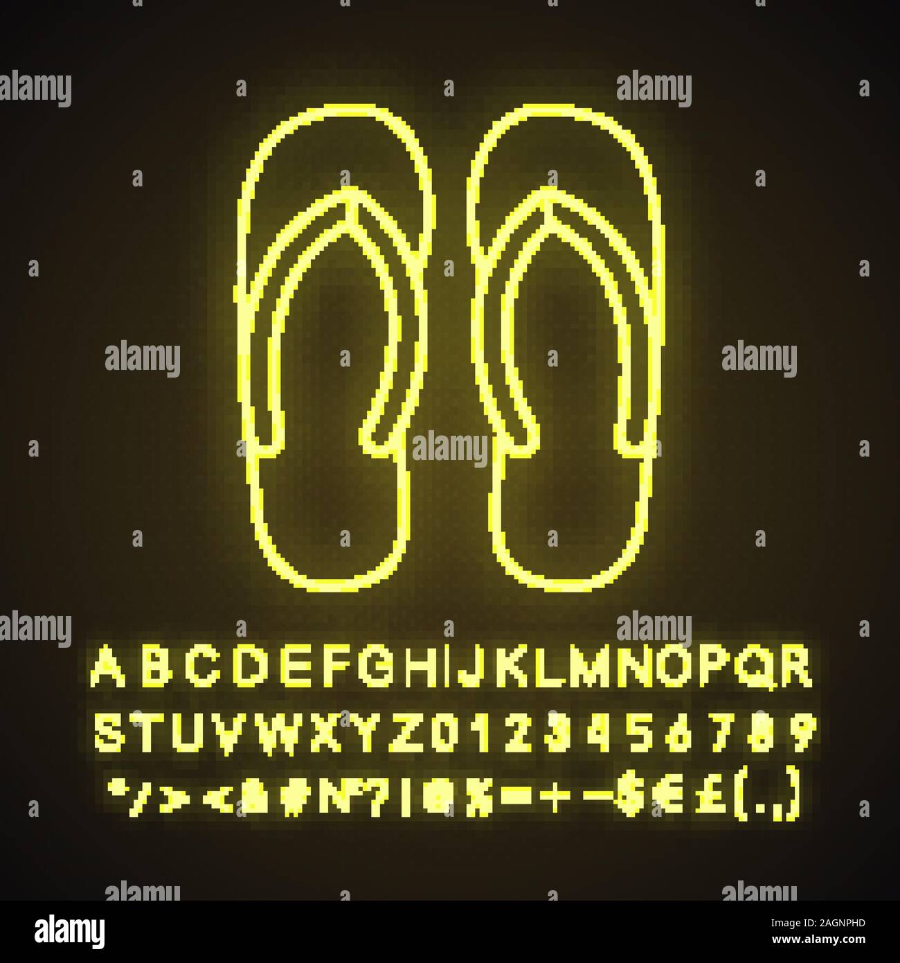 Flip flops neon light icon. Summer slippers. Glowing sign with alphabet ...