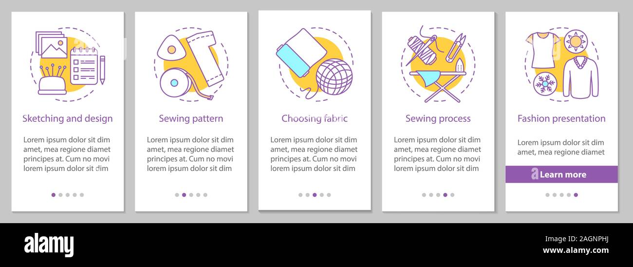 Dressmaking onboarding mobile app page screen with linear concepts ...
