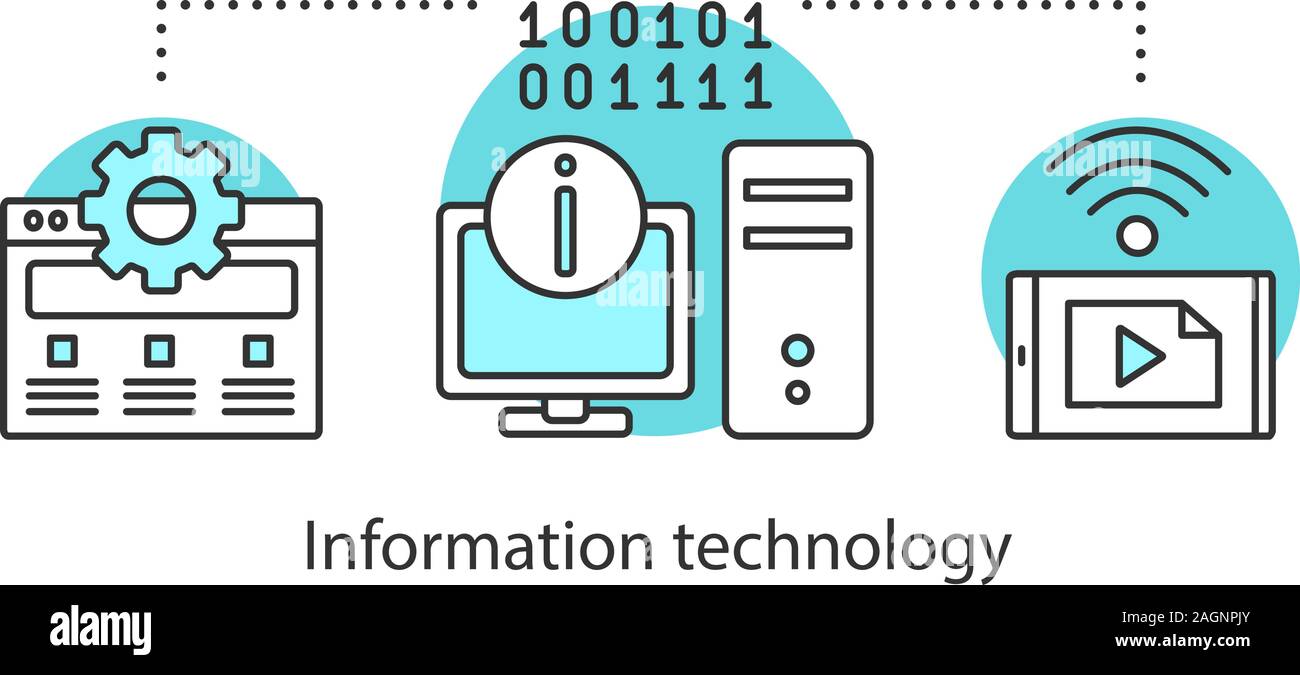 Information technology concept icon. Digital services idea thin line illustration. Computing ...