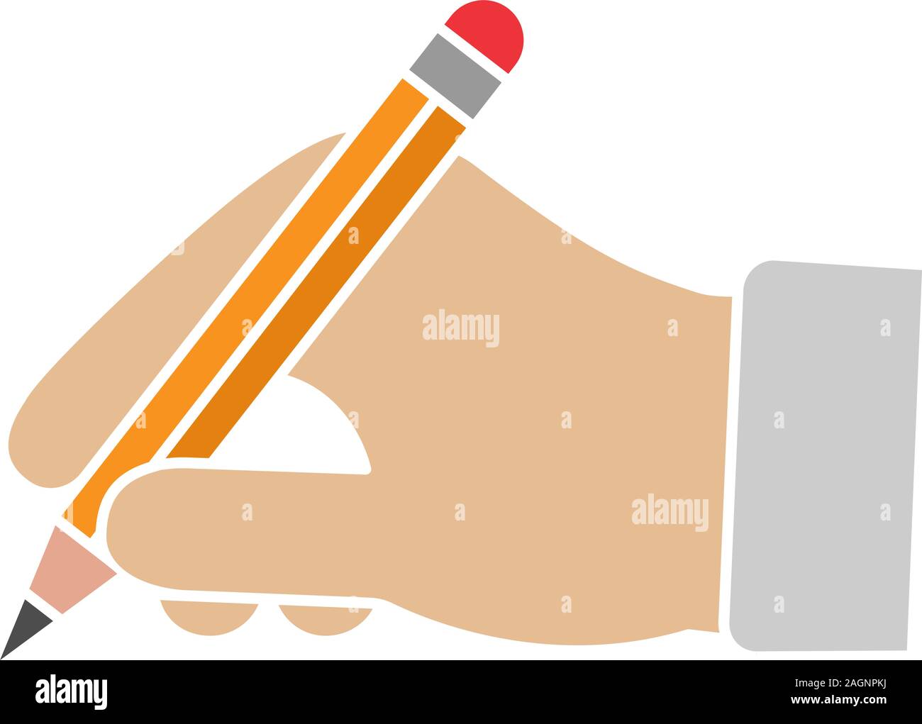 Hand holding pencil glyph color icon. Handwriting. Drawing. Taking ...