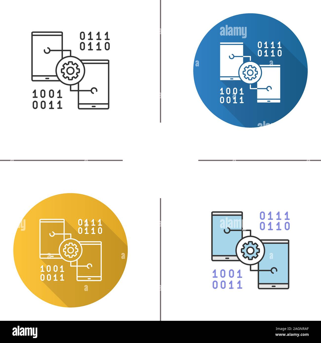 Smartphone settings icon. App development. Phones with cogwheel and ...