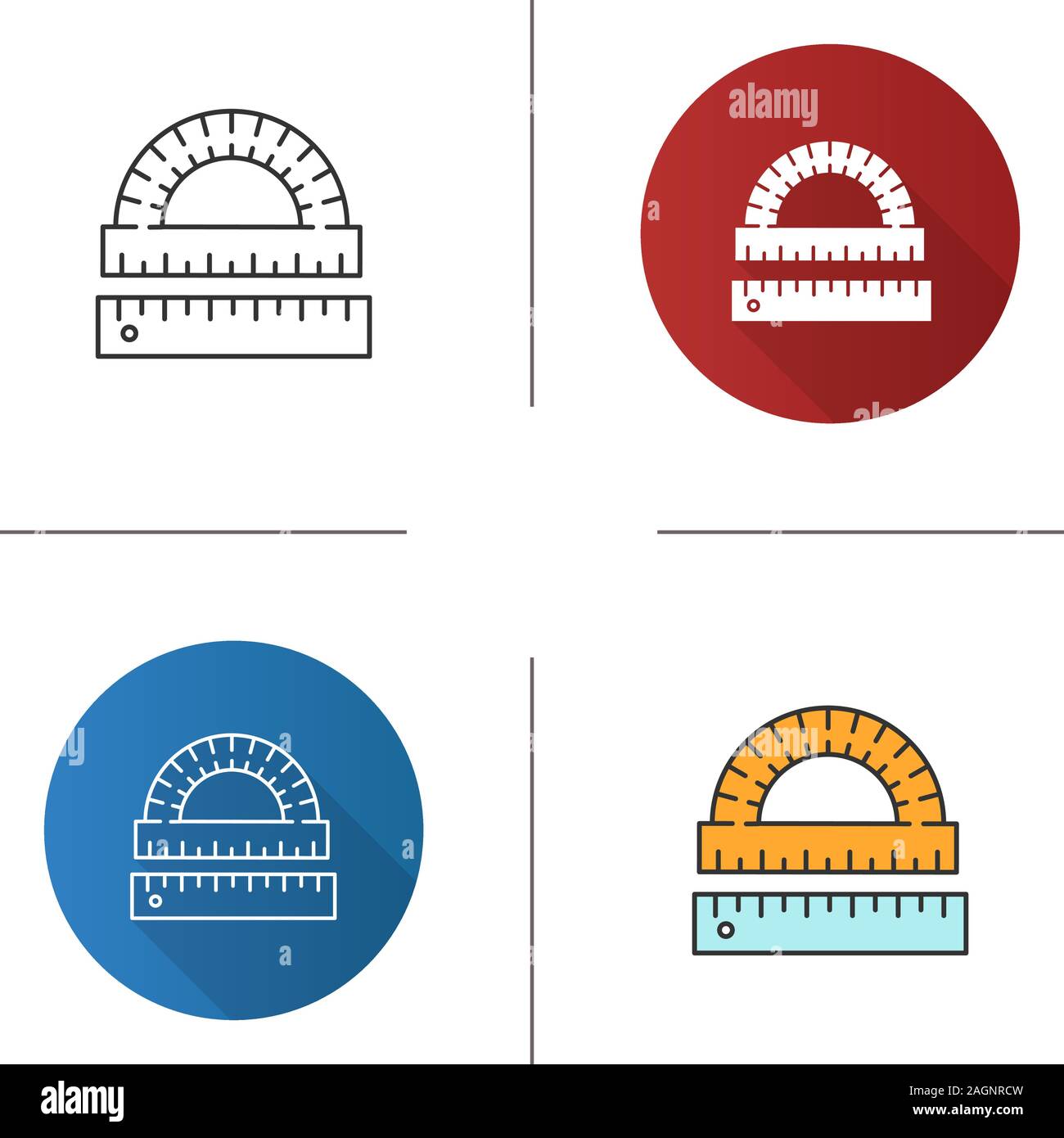 Protractor and ruler icon. Geometry. Flat design, linear and color ...