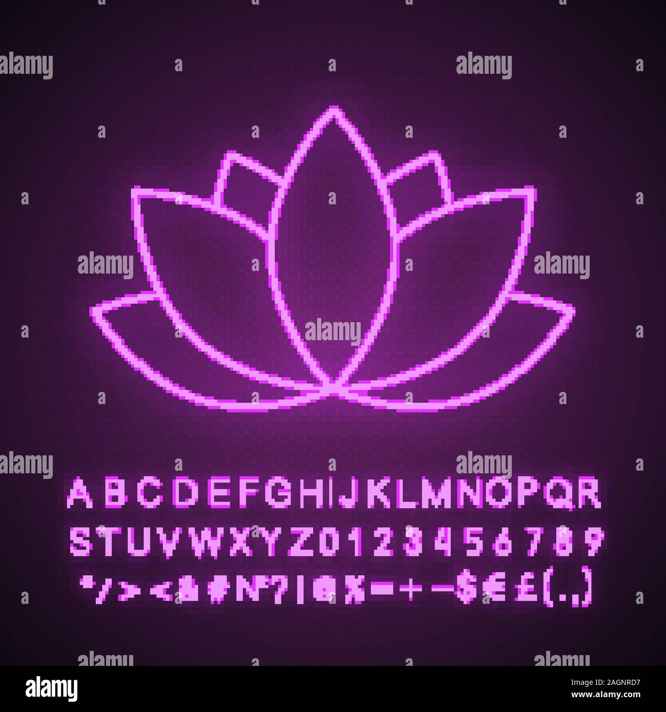Lotus flower neon light icon. Glowing sign with alphabet, numbers and ...