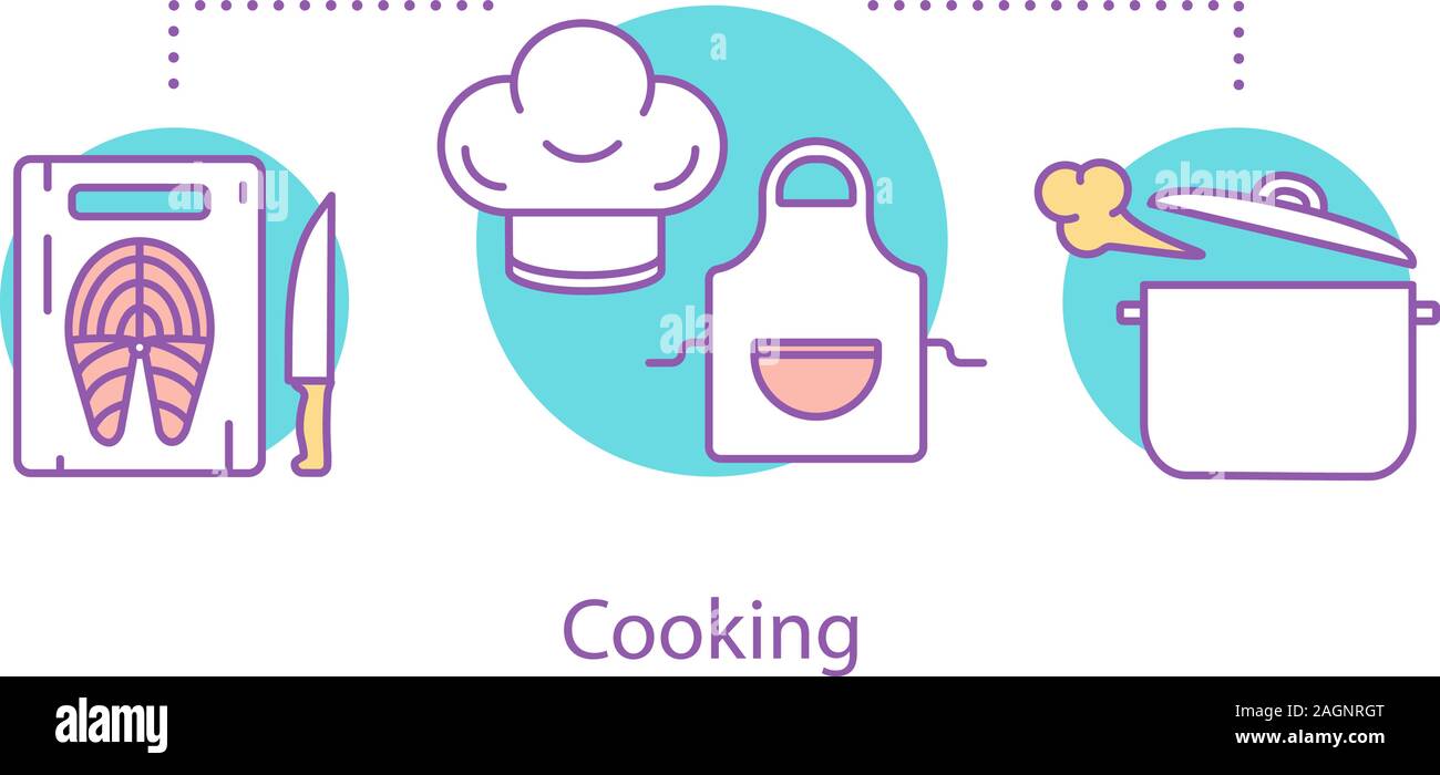 Cooking dinner concept icon. Food preparation idea thin line ...
